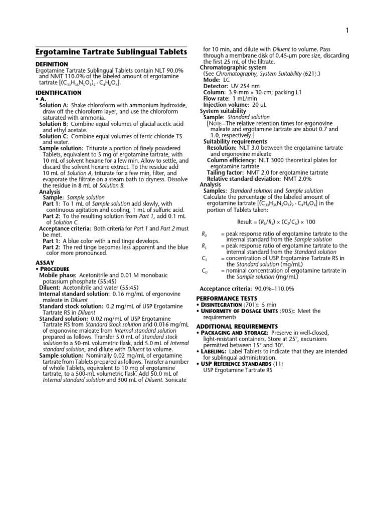 Ergotamine Tartrate Sublingual Tablets | PDF | Chromatography | Chemistry