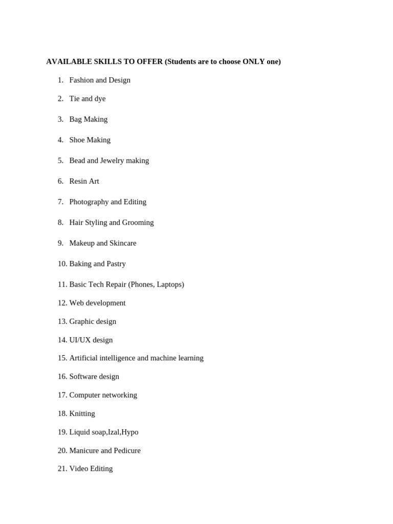 Available Skills To Offer | PDF