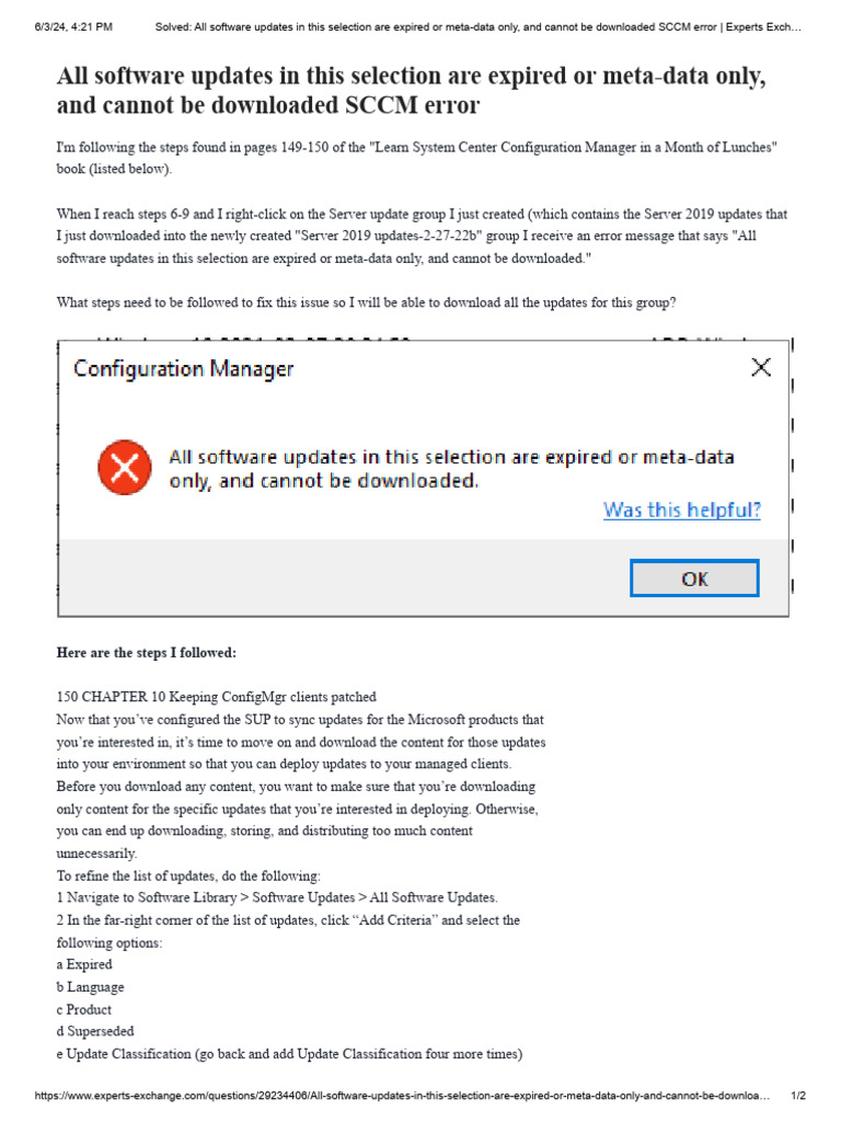 Solved - All Software Updates in This Selection Are Expired or Meta ...