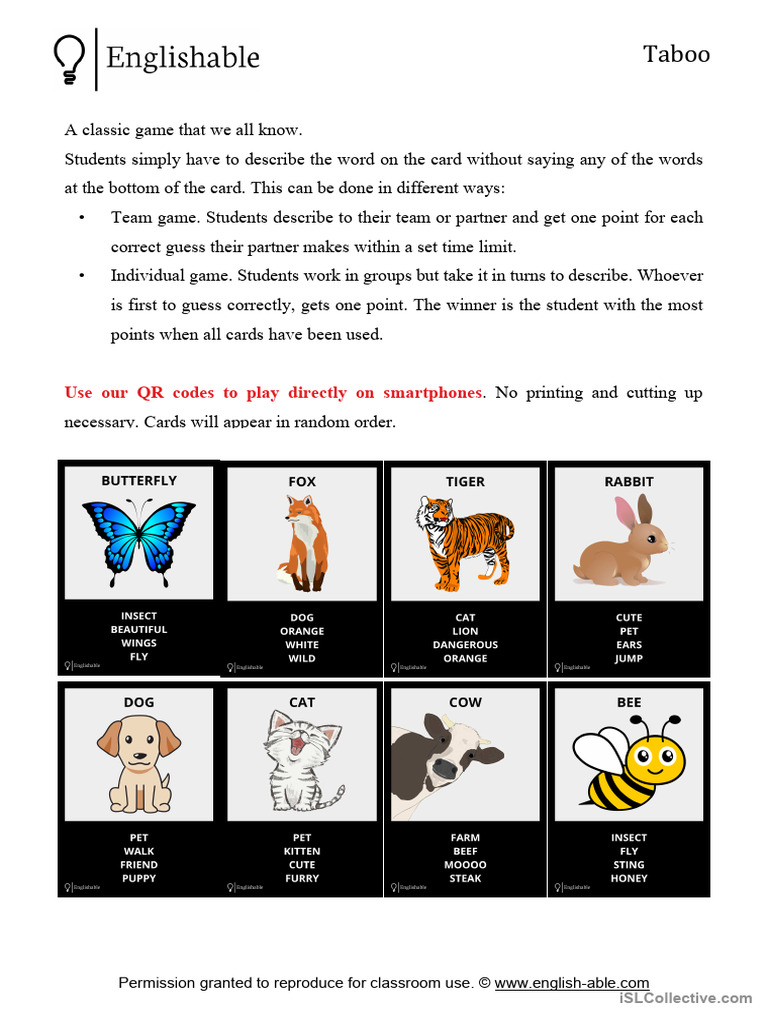 Taboo Game for English Learners | PDF