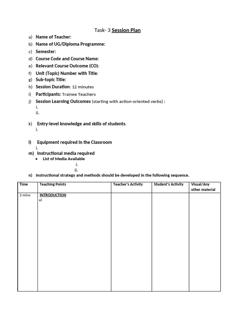 Instructional Session Plan Template | PDF