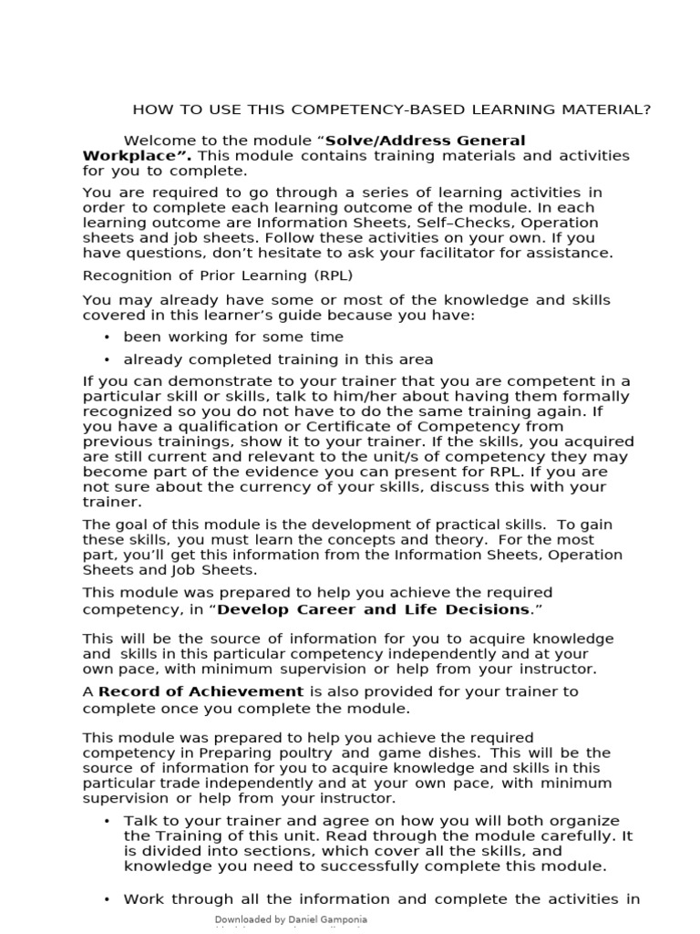 Competency Module: Workplace Problem Solving | PDF | Cognition