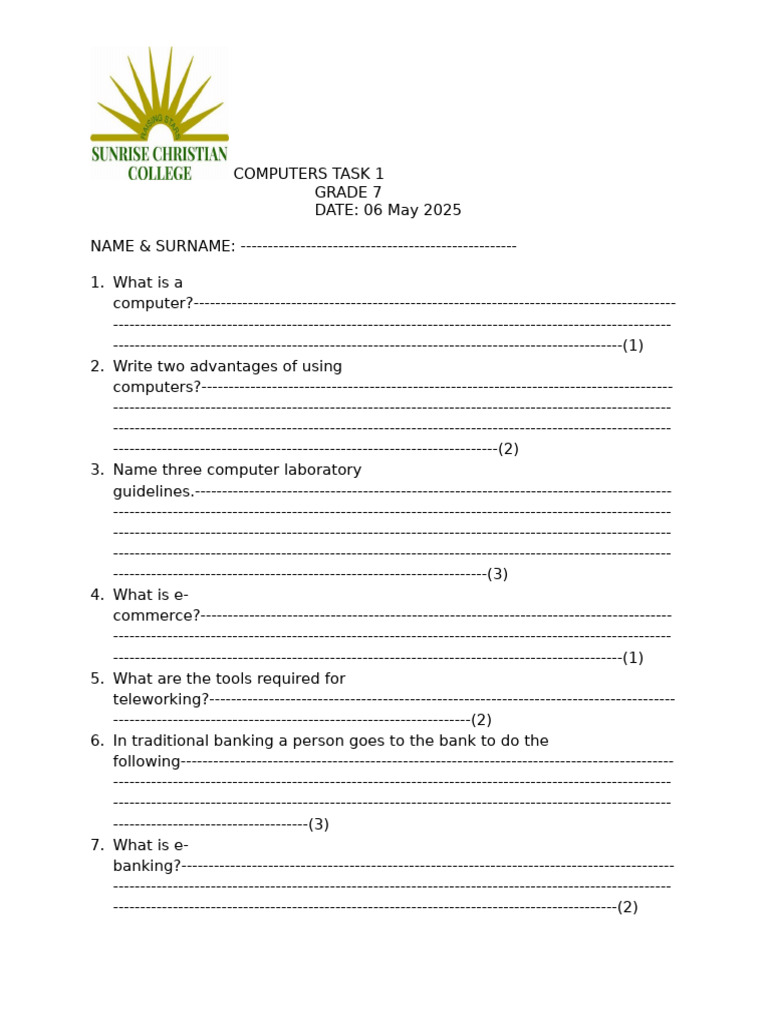 GRADE 7 COMPUTER TASK 1 | PDF | Information And Communications ...