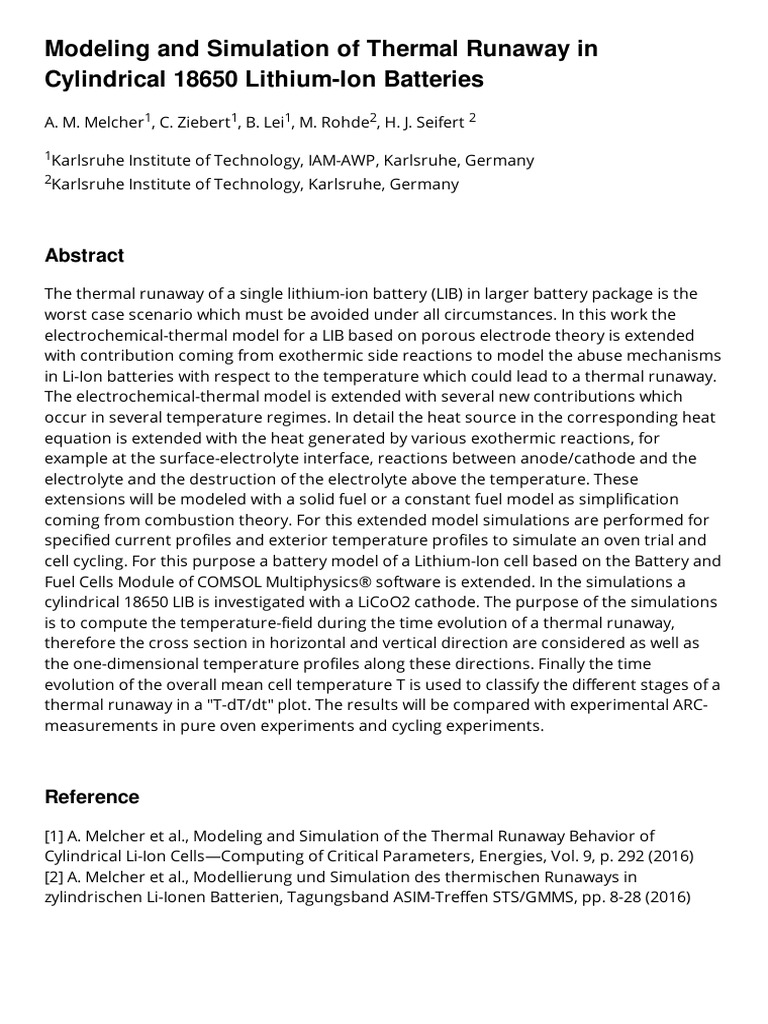 Modeling and Simulation of Thermal Runaw | PDF | Lithium Ion Battery ...