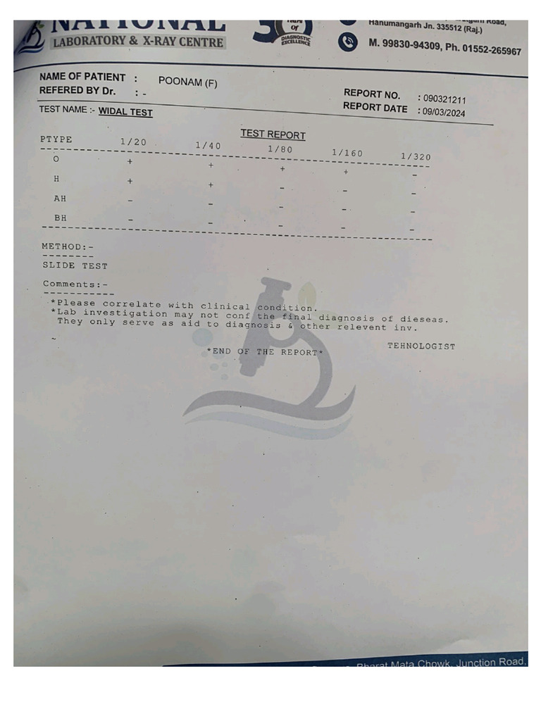 Typhoid Test Complete | PDF
