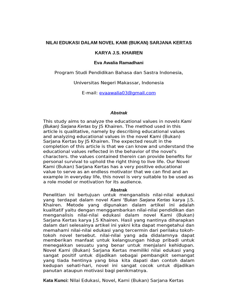 Artikel Novel Kami Bukan Sarjana Kertas_eva Awalia Ramadhani (Uas ...