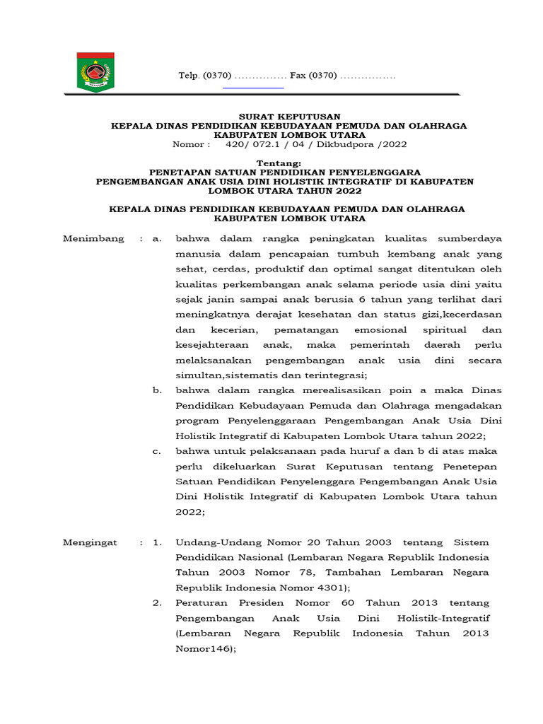 SK Paud Hi 2023 PDF | PDF