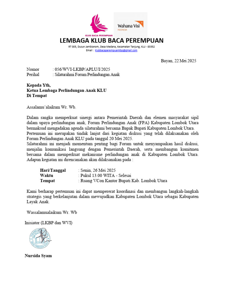 Surat Undangan Silaturahmi FPA - LPA | PDF