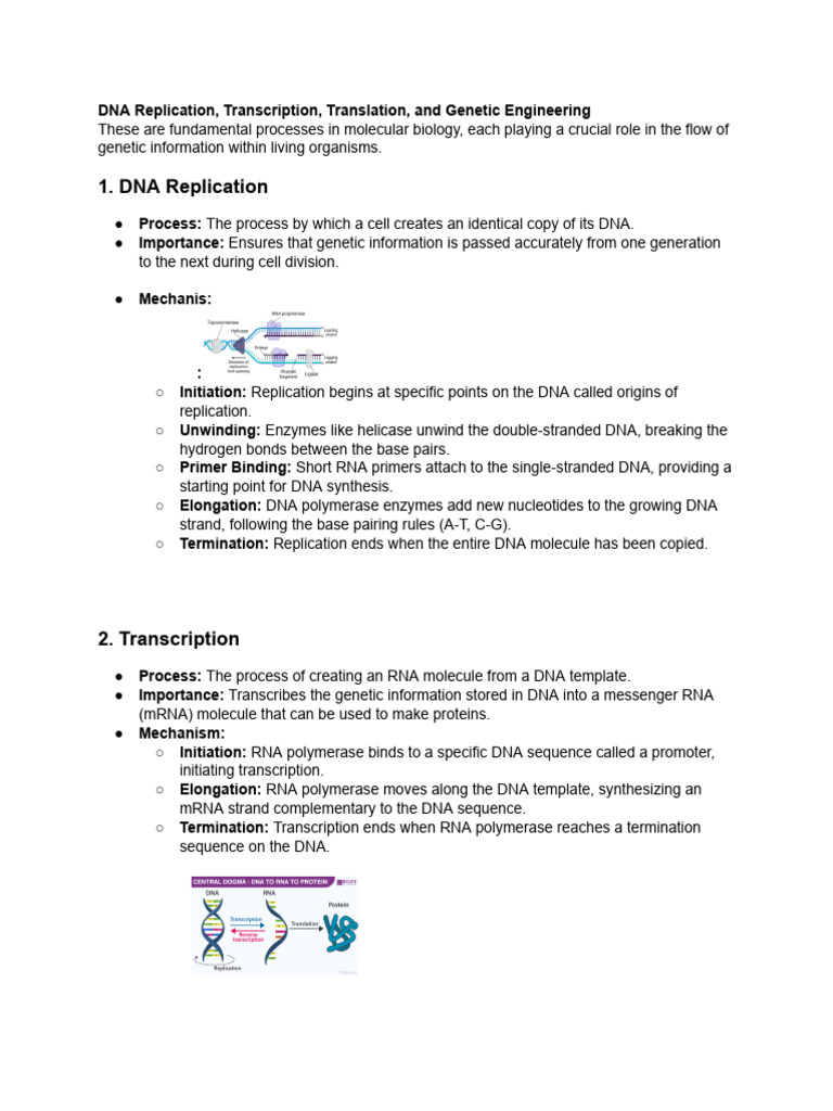 DNA Replication, Transcription, Translation and Ge... | PDF | Dna ...