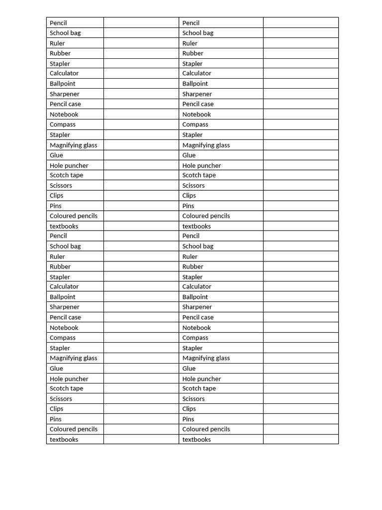 classroom objects list | PDF