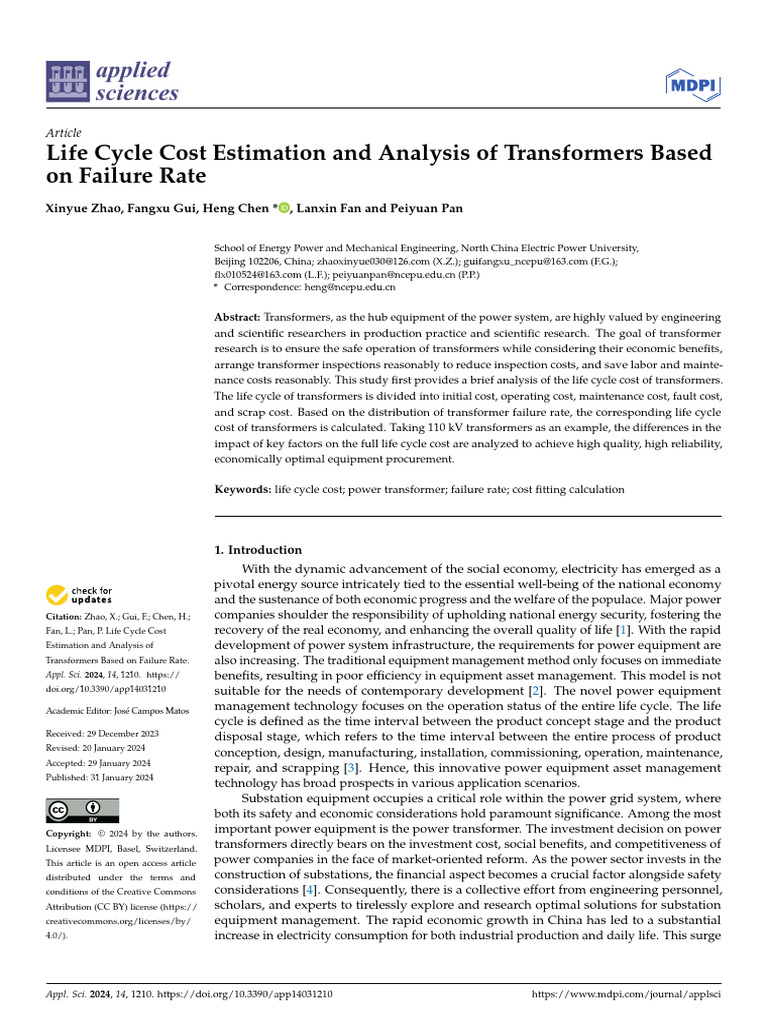 2024.life Cycle Cost Estimation and Analysis of Transformers Based On ...