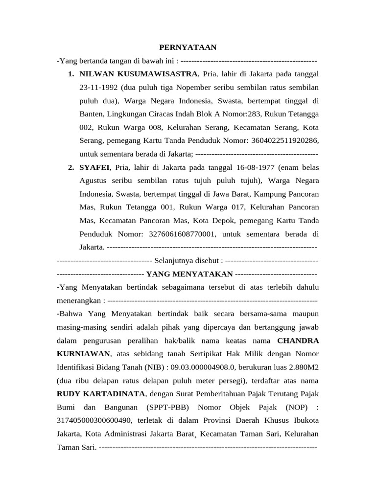 PERNYATAAN NILWAN Mangga Besar | PDF