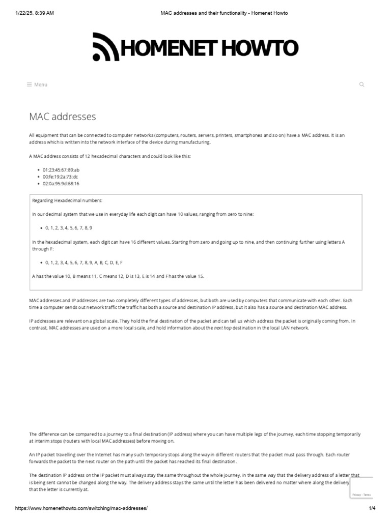MAC Addresses and Their Functionality - Homenet Howto | PDF | Router ...