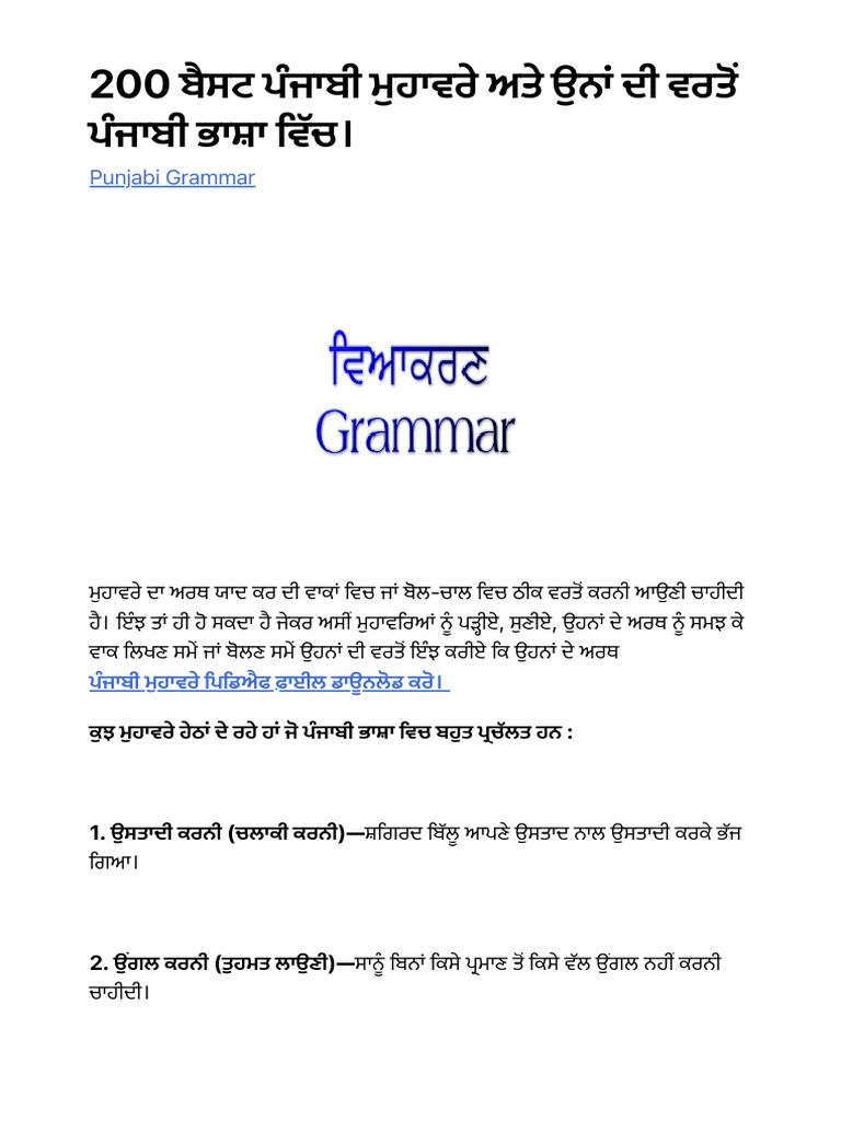 200 Best Punjabi Idioms Pdf