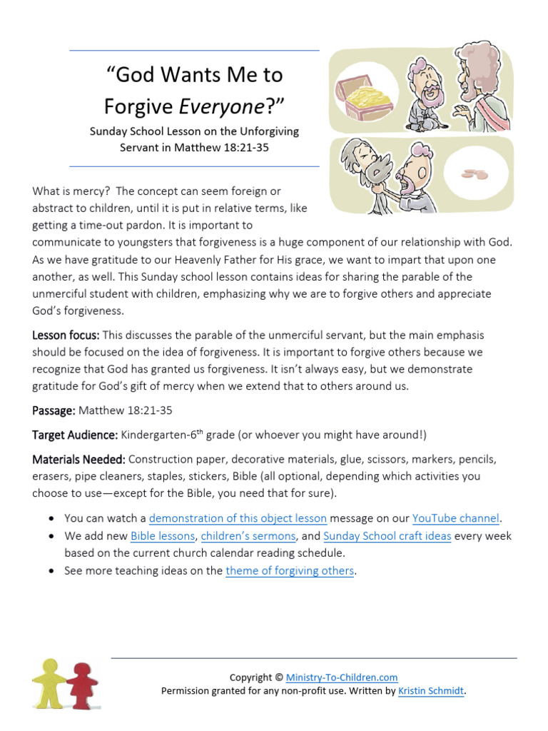 Sunday School Lesson on Forgiveness | PDF | Forgiveness | Mercy