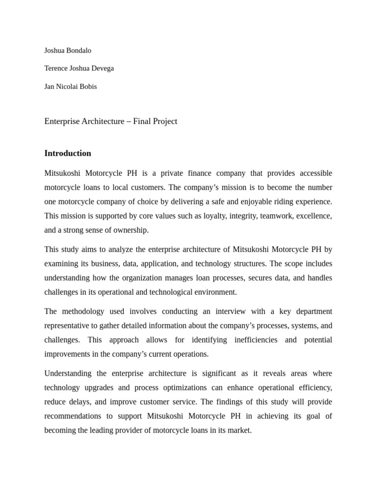 Enterprise Architecture Analysis of Mitsukoshi Motorcycle PH | PDF ...