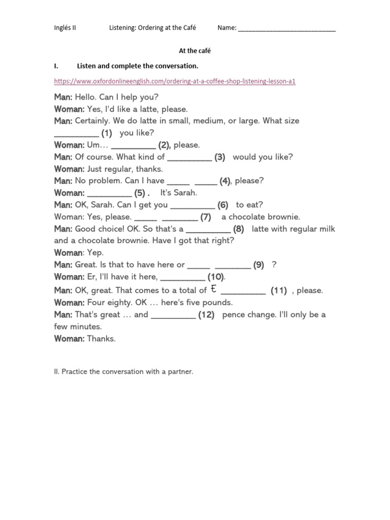 Listening - Ordering at The Café-2 | PDF