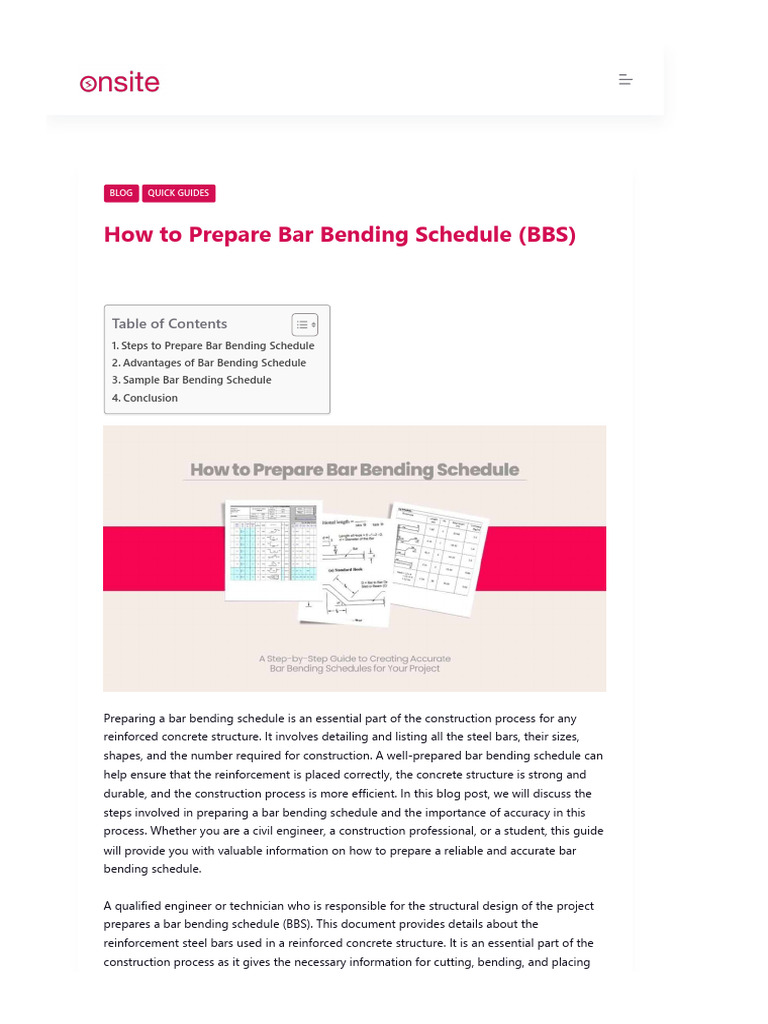 Onsiteteams Com How To Prepare Bar Bending Schedule Bbs ... | PDF ...