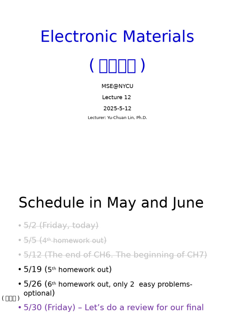 EM Lecture - 12 - 250512 After Class | PDF | Dielectric | Field Effect Transistor