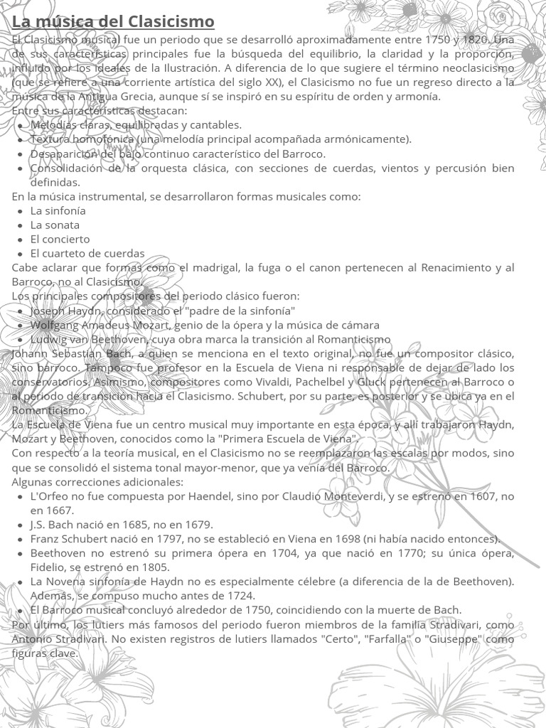 La Música Del Clasicismo El Clasicismo Musical Fue Un Periodo Que Se Desarrolló Aproximadamente ...