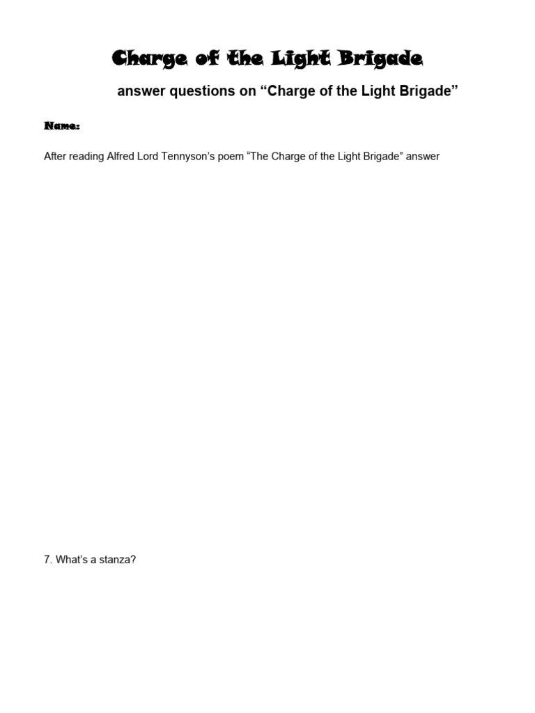Quiz 2 With Answers - Tennyson Charge of The Light Brigade Poem With ...