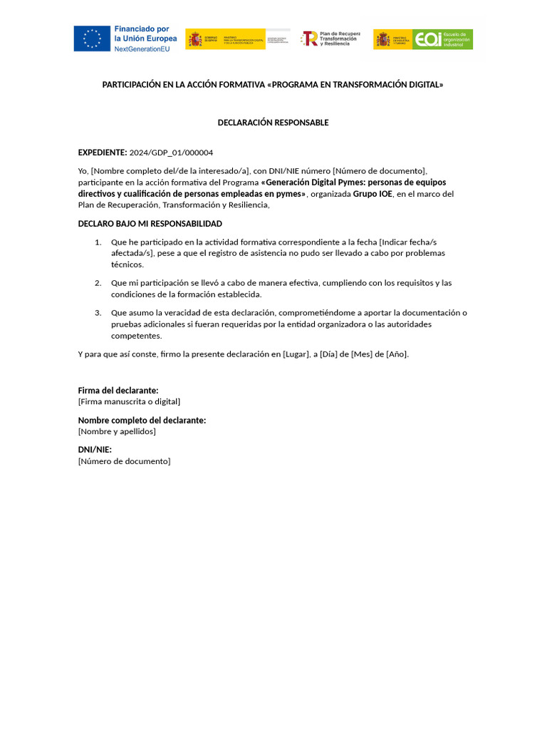 Modelo Declaración Responsable | PDF