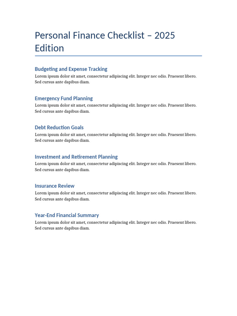 Personal Finance Checklist 2025 | PDF