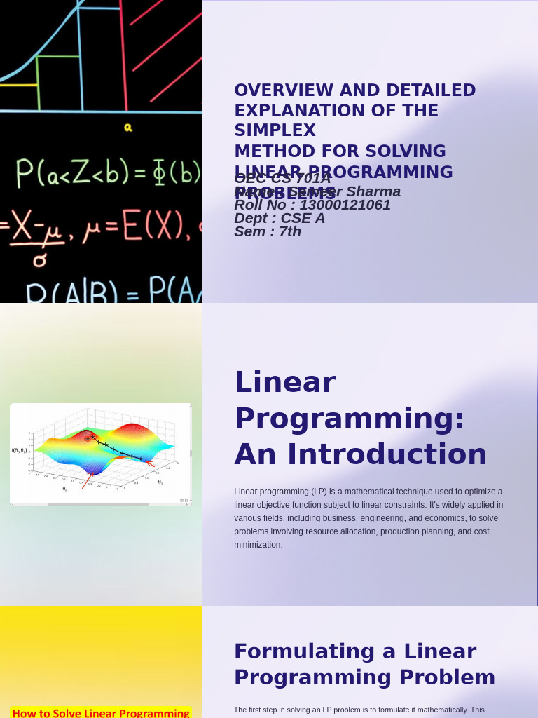 O Verview and Detailed Explanation of The Simplex Method For Solving Linear Programming Problems ...