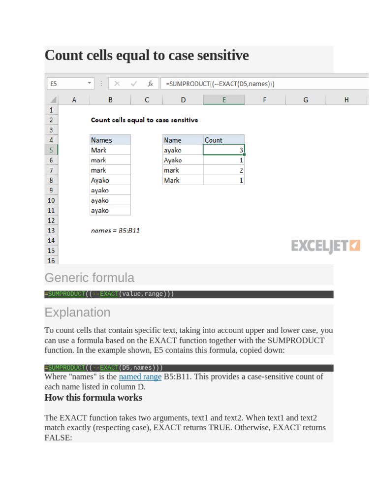 1-Count Cells Equal To Case Sensitive | PDF
