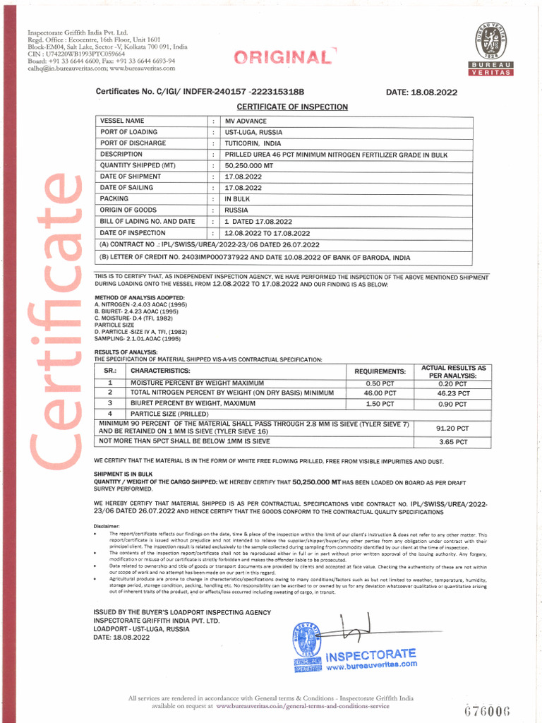 B. Certificate of Inspection | PDF