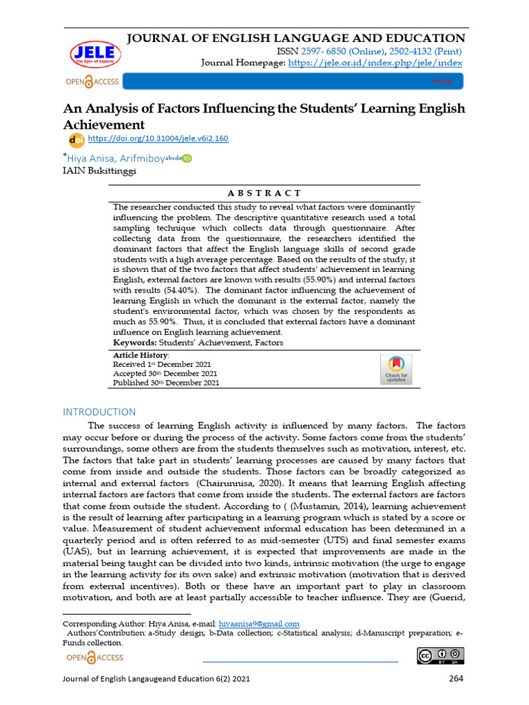 Factors Affecting English Learning Achievement | PDF | Motivational ...