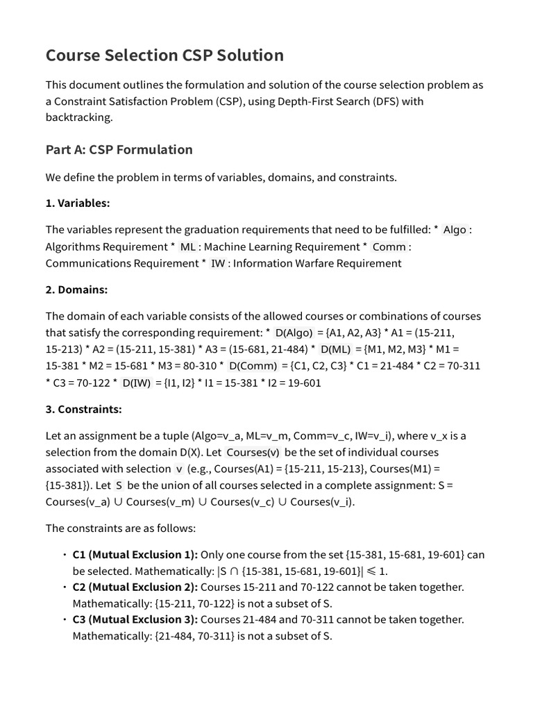 Course Selection CSP Solution | PDF | Algorithms And Data Structures | Computer Programming