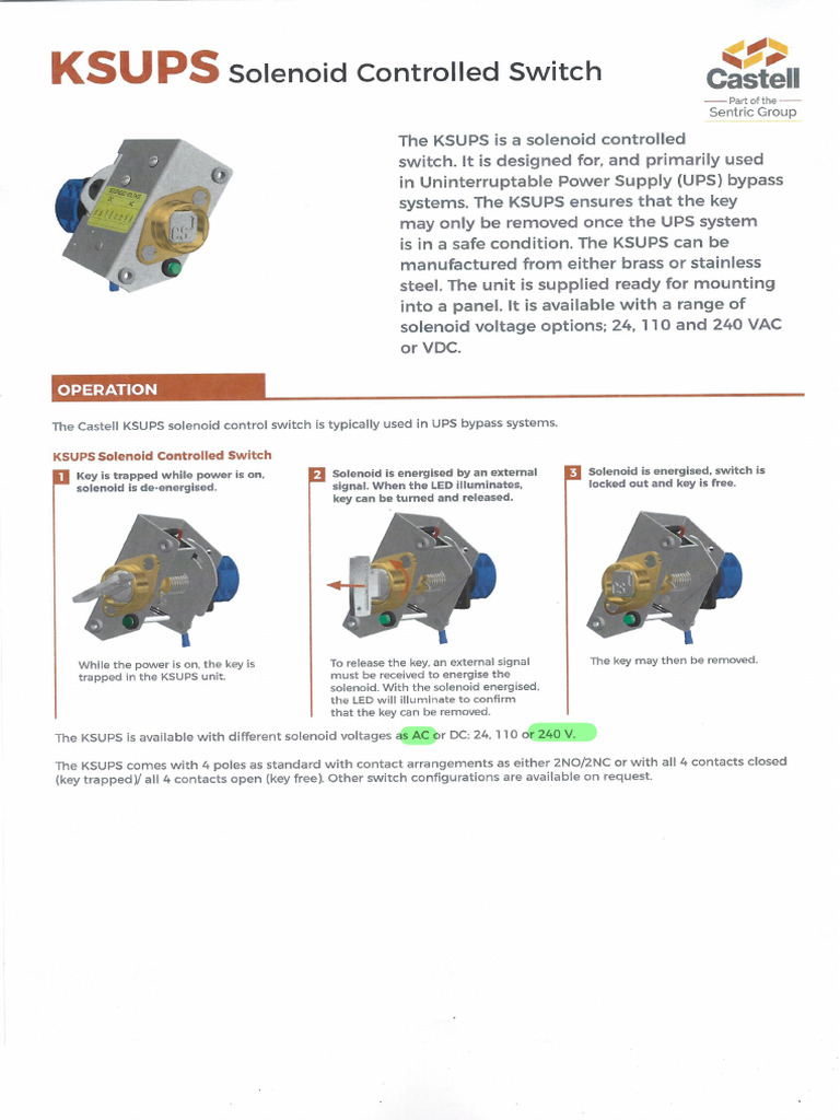 Castell KSUPS Solenoid Controlled Switch | PDF