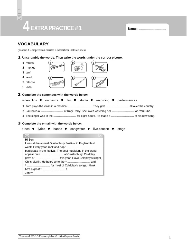 04teamwork3 ExtraPractice Unit4 CRISTINA | PDF | Performing Arts