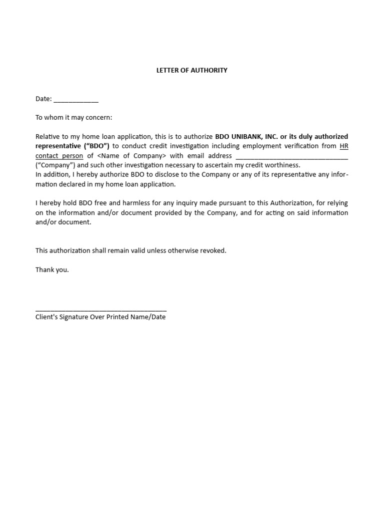 Employment Verification Authorization Letter | PDF