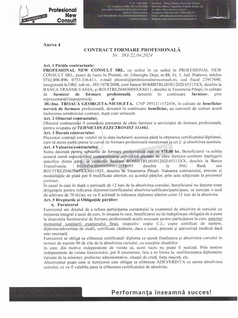 Contract Formare Profesionala | PDF