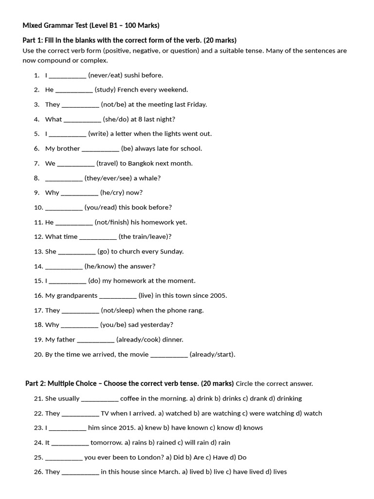 Mixed Grammar Test For Oxf 6 | PDF | Language Mechanics | Linguistics