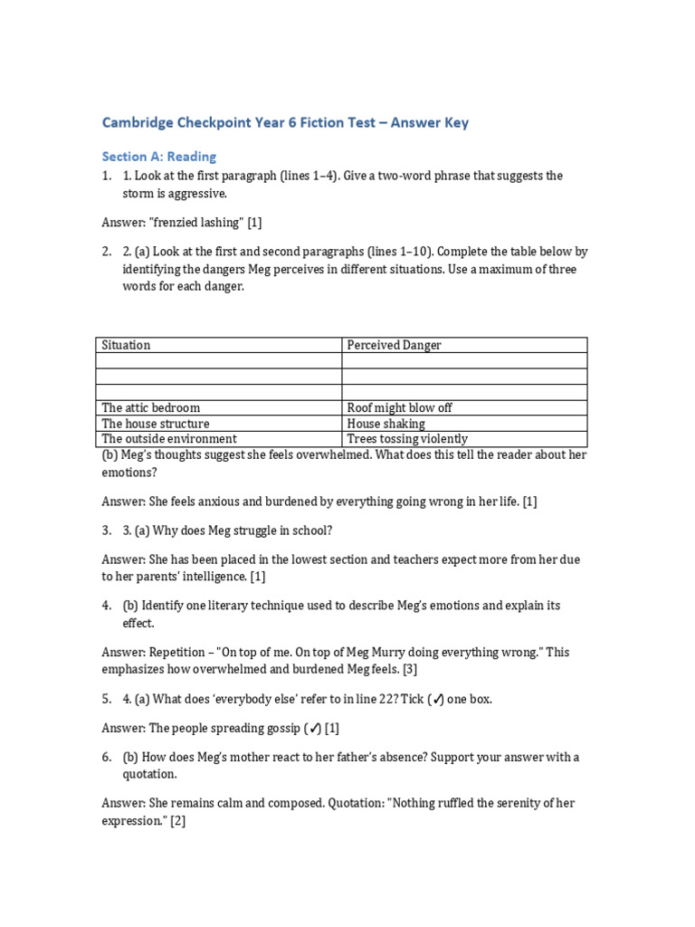 Year 6 Checkpoint Test Answer Key | PDF