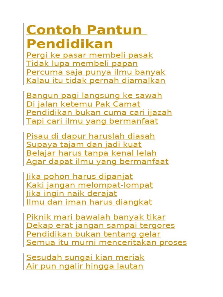 Contoh Pantun Pendidikan | PDF