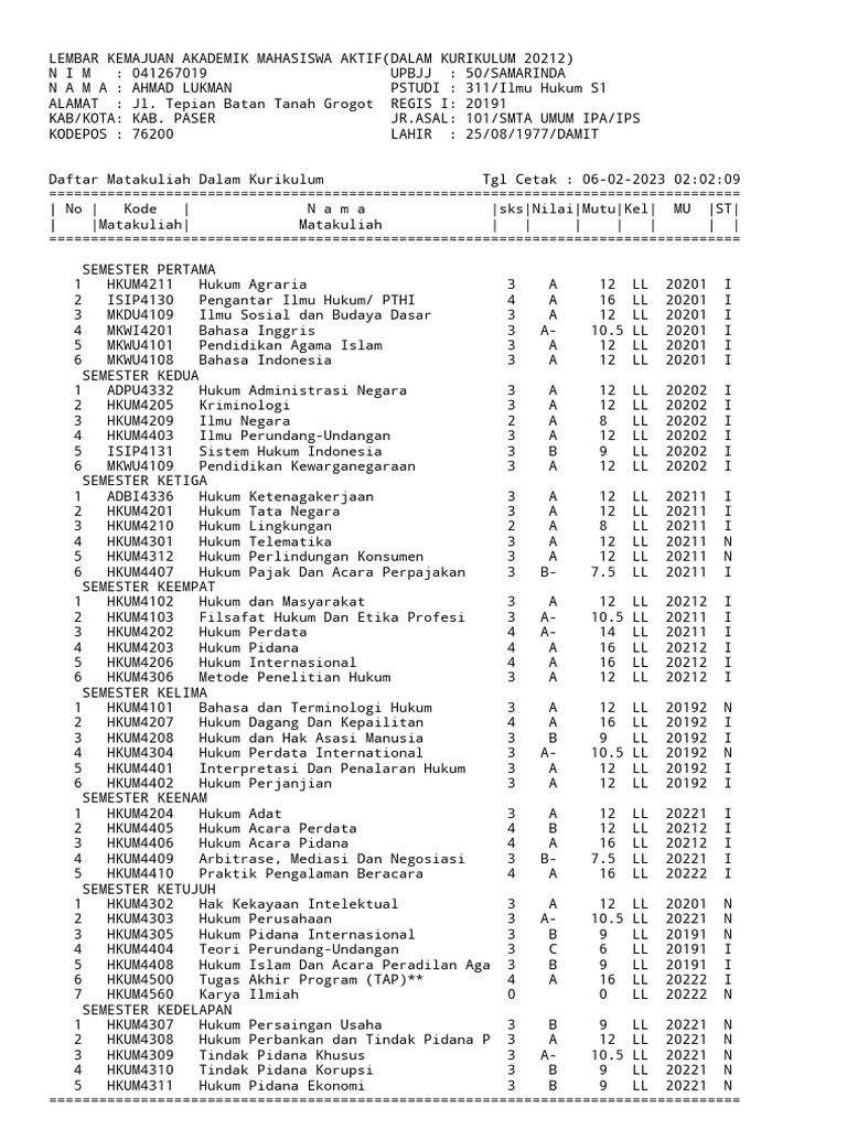 Https Sia - Ut.ac - Id Lkam Lkam Cetak LKAMSemester TXT Print Nim ...