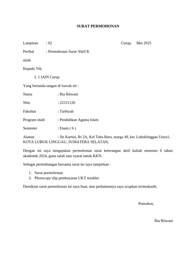 surat permohonan | PDF