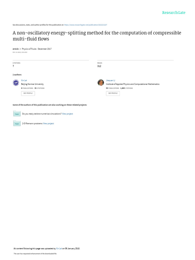 A Non-Oscillatory Energy-Splitting Method For The | PDF | Fluid ...
