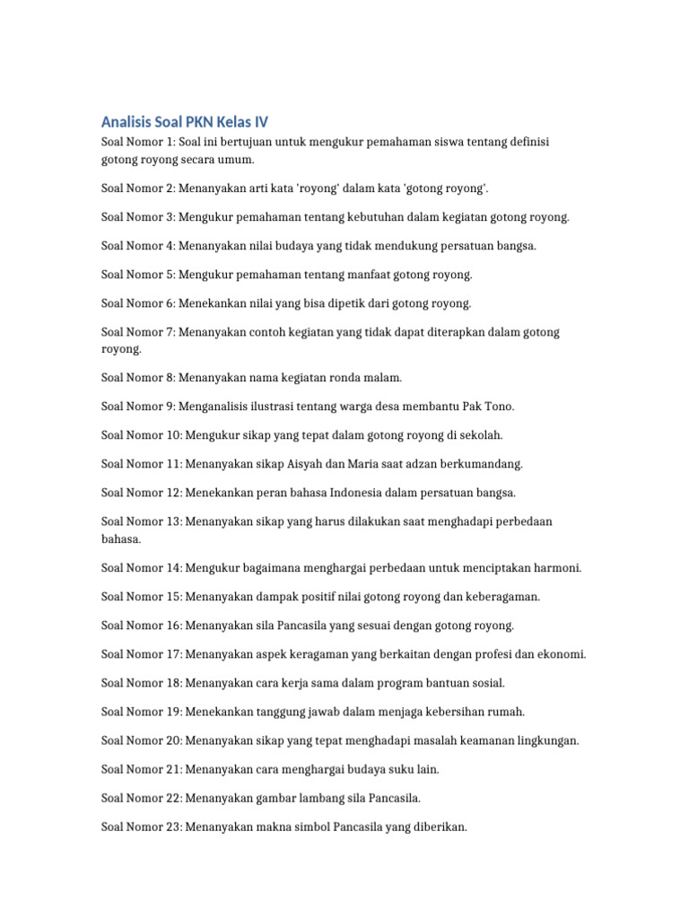 Analisis Soal PKN Kelas IV | PDF