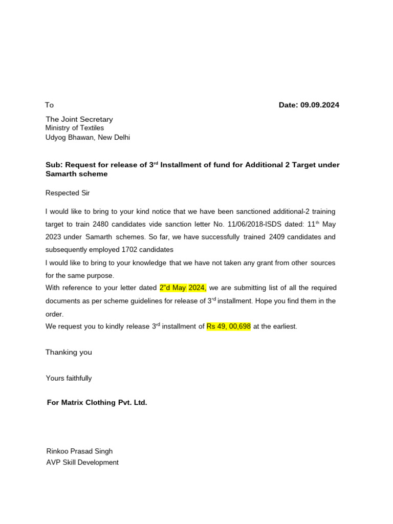 Letter To Joint Secretary | PDF