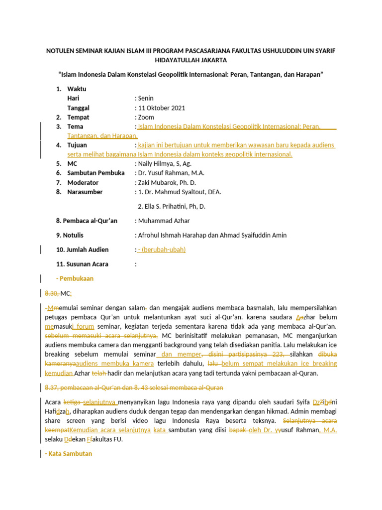 Notulen Seminar Kajian Islam Iii Program Pascasarjana Fakultas ...
