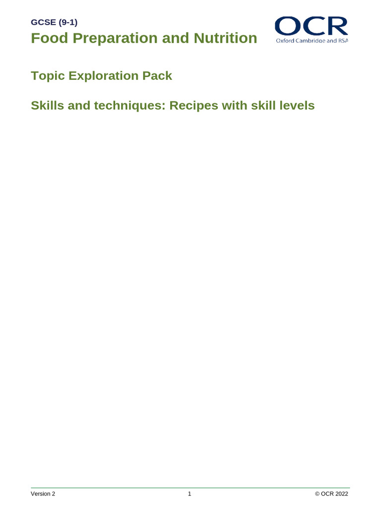 GCSE Food High Level Skills With Recipies | PDF | Pasta | Cooking