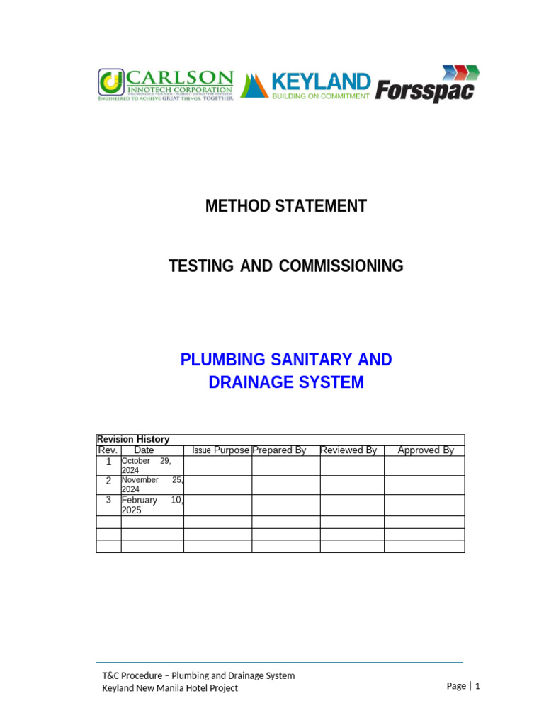 METHOD STATEMENT FOR PLUMBING AND SANITARY WORKS Rev.3 | PDF | Pump ...
