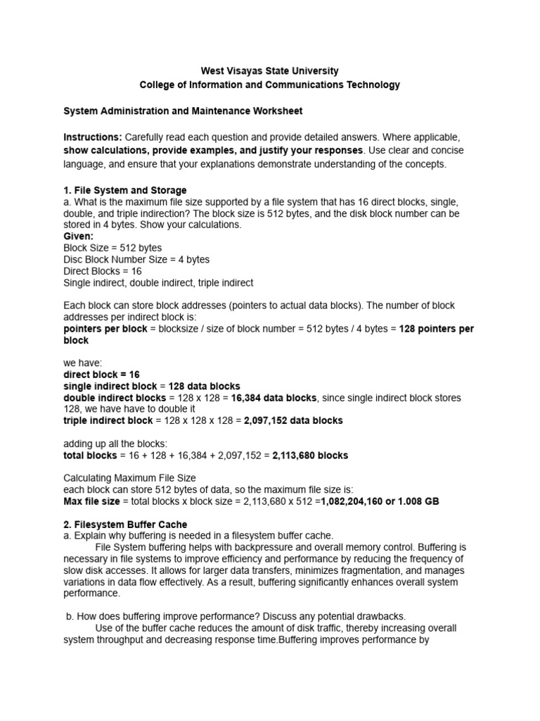 Ponce - WorkSheet 1 - System Admin and Maintenance | PDF | Cache (Computing) | File System