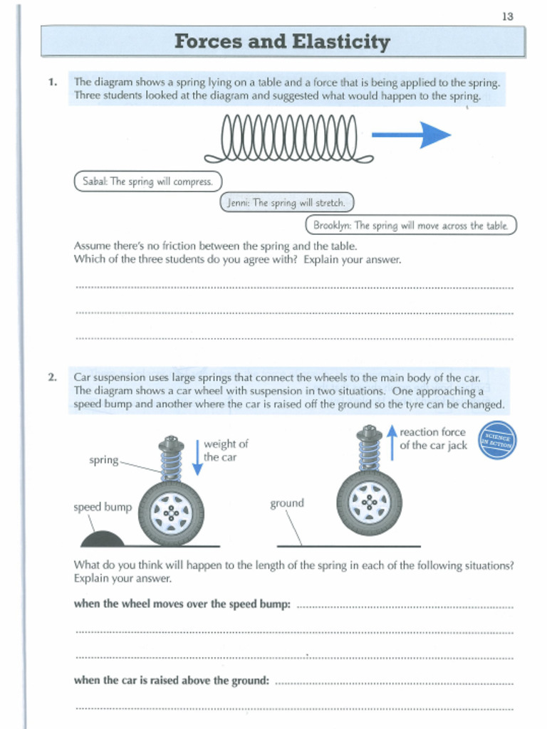 Y7 Phy Force Elasticity Ws | PDF