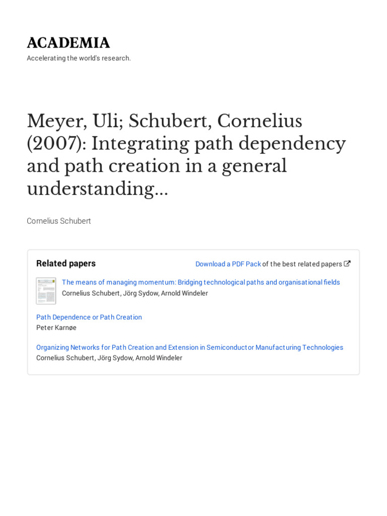 MeyerU2007 Integrating Path Dependency and Path Creation-With-Cover-Page-V2 | PDF | Concept ...